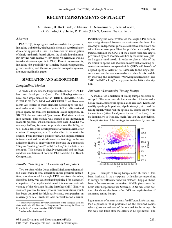 (PDF) Recent improvements of PLACET