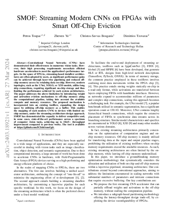 (PDF) SMOF: Streaming Modern CNNs on FPGAs with Smart Off-Chip Eviction