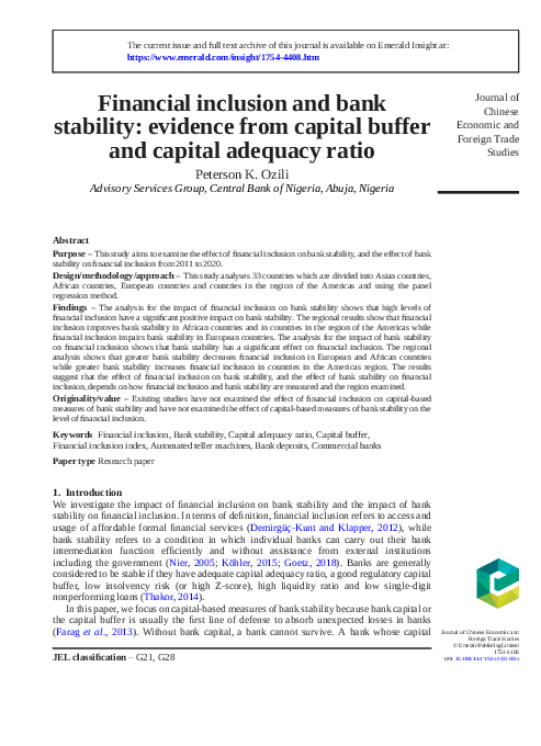 (PDF) Financial inclusion and bank stability: evidence from capital ...