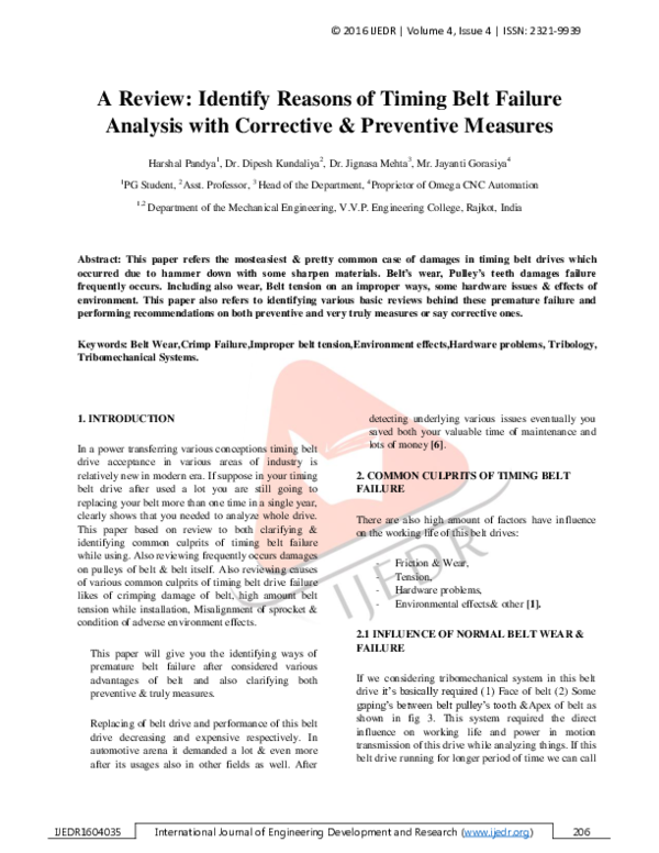 (PDF) A Review: Identify Reasons of Timing Belt Failure Analysis with ...