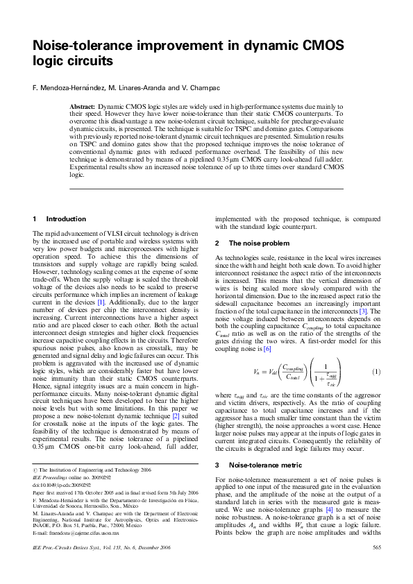 (PDF) Noise-tolerance improvement in dynamic CMOS logic circuits