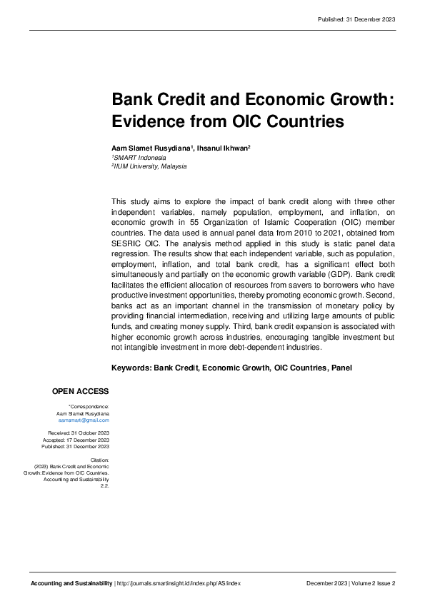 (PDF) Bank credit and economic growth, Evidence from OIC countries