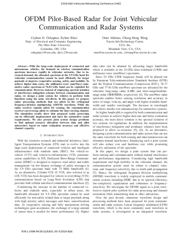 (PDF) OFDM Pilot-Based Radar for Joint Vehicular Communication and Radar Systems
