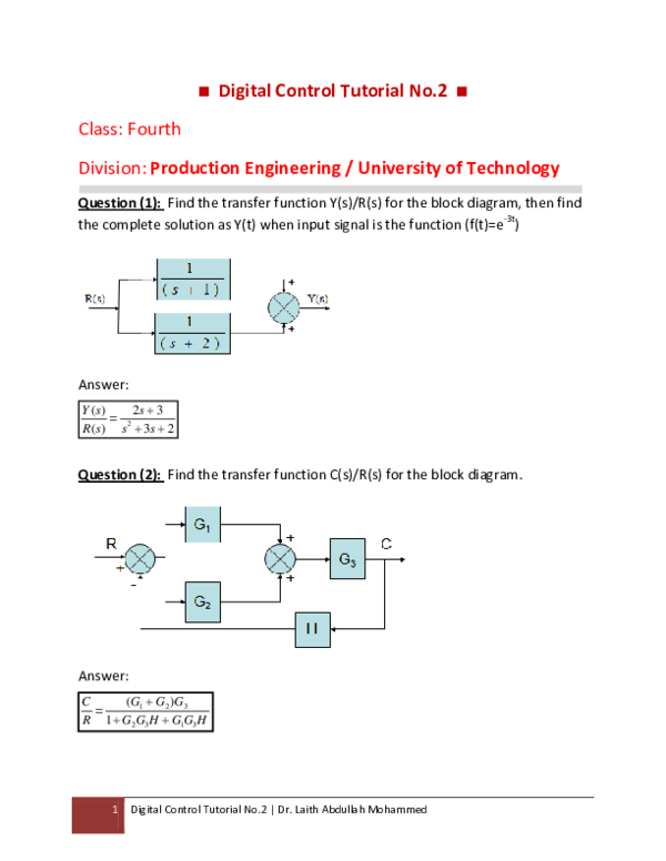 (PDF) Digital Control Tutorial No.2