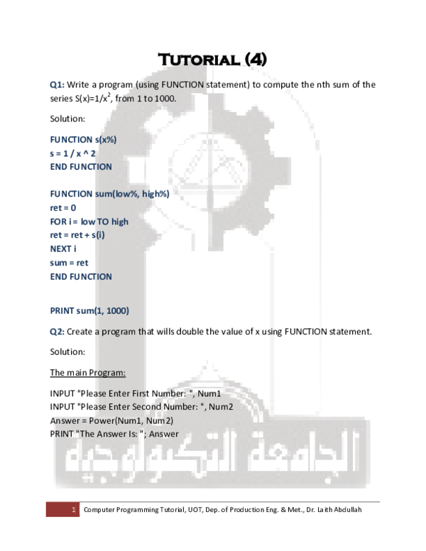 (PDF) Programming Tutorial No. 4