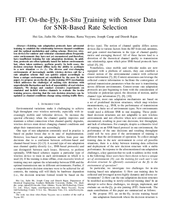 (PDF) FIT: On-the-fly, in-situ training with sensor data for SNR-based ...