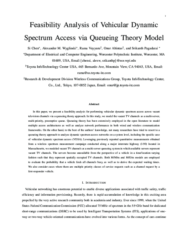 (PDF) Feasibility analysis of vehicular dynamic spectrum access via queueing theory model