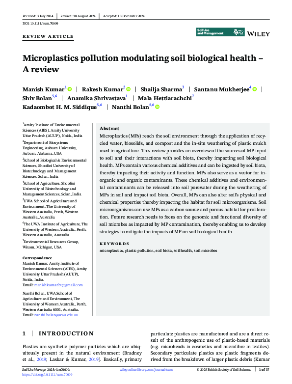 (PDF) Microplastics pollution modulating soil biological health – A review