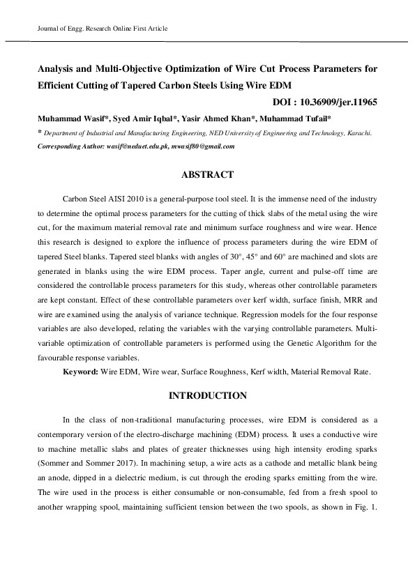 (PDF) Analysis and Multi-Objective Optimization of Wire Cut Process Parameters for Efficient ...