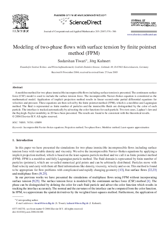 (PDF) Modeling of two-phase flows with surface tension by finite pointset method (FPM)