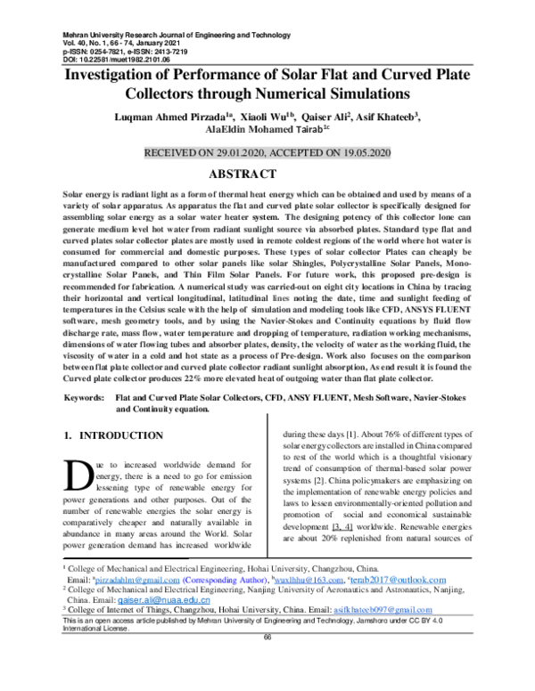 (PDF) Investigation of Performance of Solar Flat and Curved Plate Collectors through Numerical ...