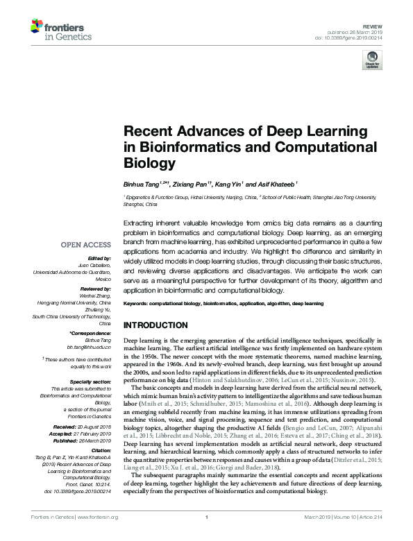 (PDF) Recent Advances of Deep Learning in Bioinformatics and Computational Biology