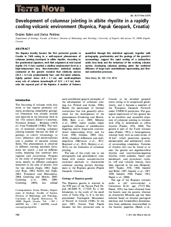(PDF) Development of columnar jointing in albite rhyolite in a rapidly ...
