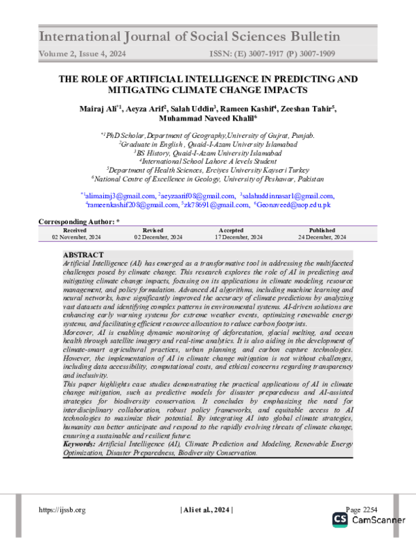 (PDF) THE ROLE OF ARTIFICIAL INTELLIGENCE IN PREDICTING AND MITIGATING CLIMATE CHANGE IMPACTS