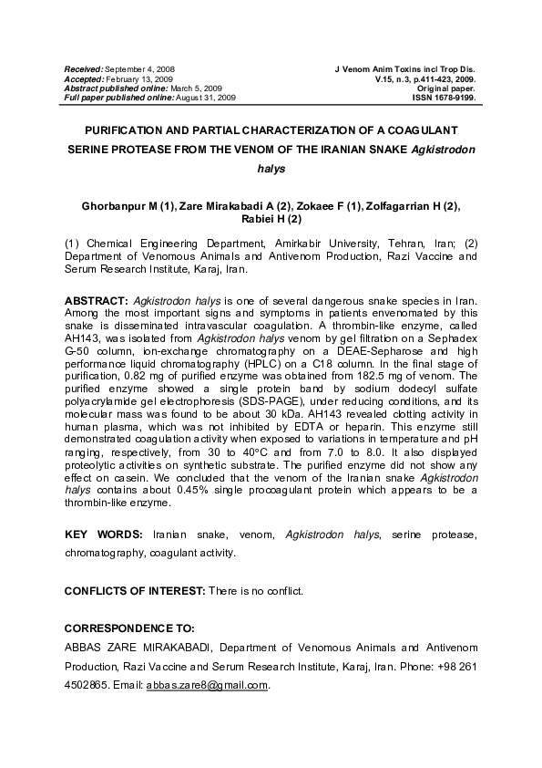 (PDF) Purification and partial characterization of a coagulant serine ...