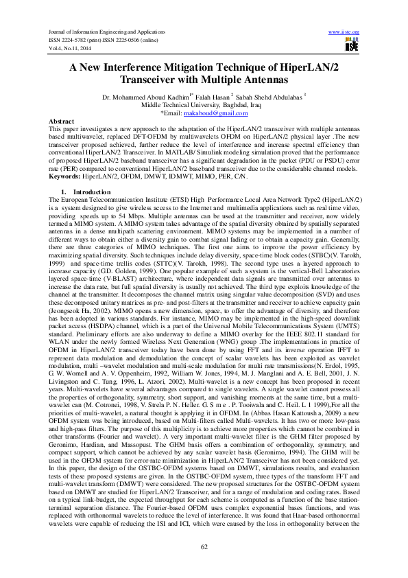 (PDF) A New Interference Mitigation Technique of HiperLAN/2 Transceiver with Multiple Antennas