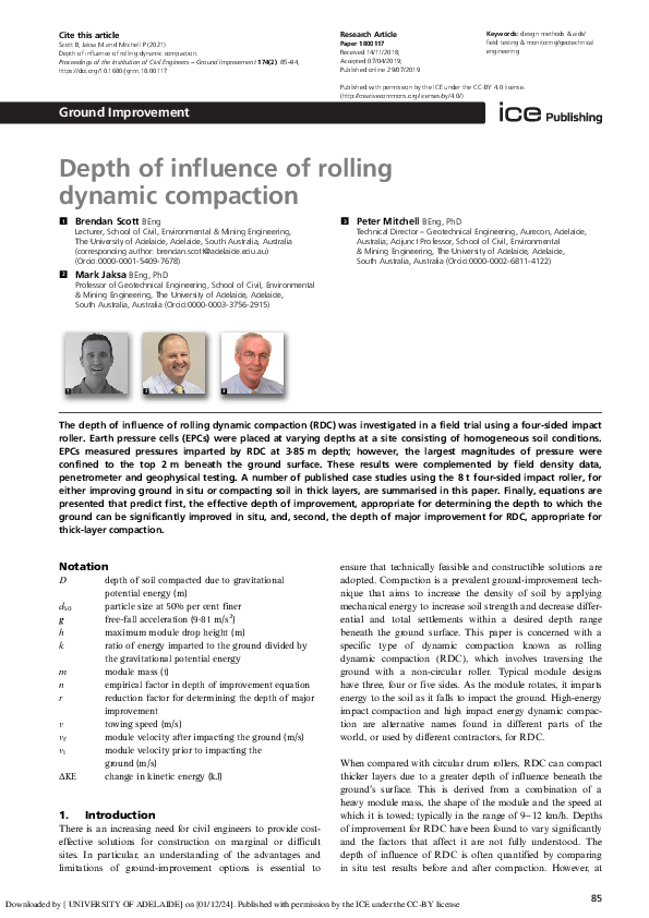 (PDF) Depth of influence of rolling dynamic compaction