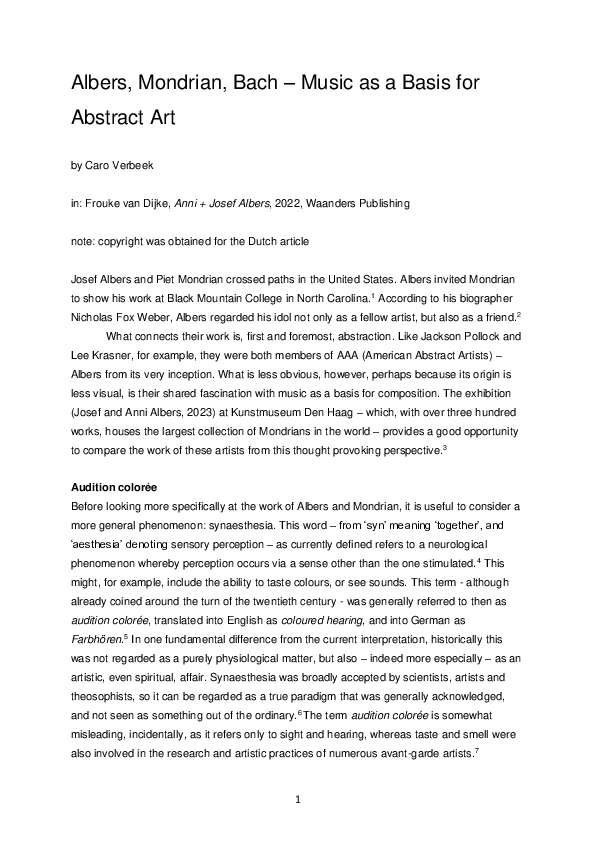 (PDF) Albers, Mondrian, Bach - Music as a Basis for Abstract Art