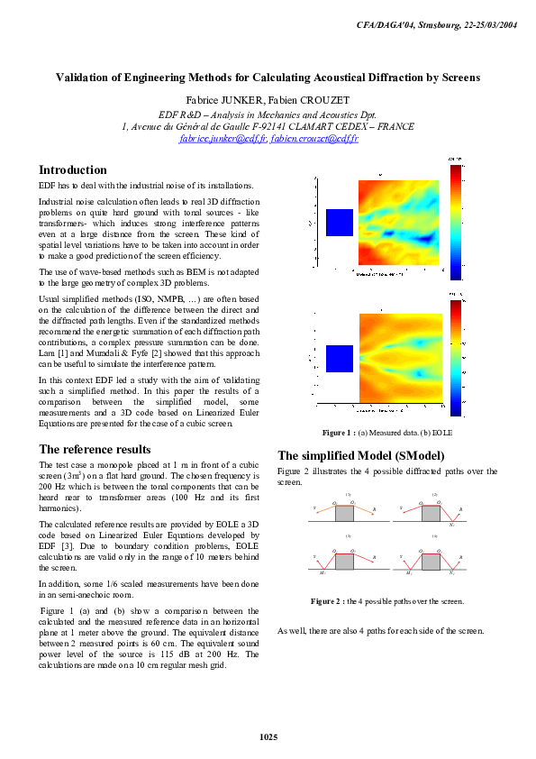 Pdf Validation Of Engineering Methods For Calculating Acoustical Diffraction By Screens