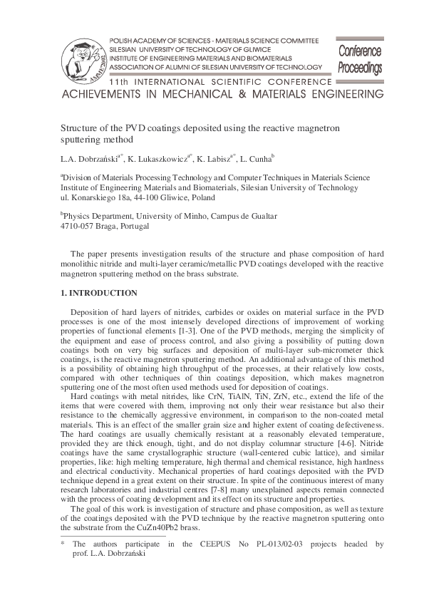 (PDF) Structure of the PVD coatings deposited using the reactive ...