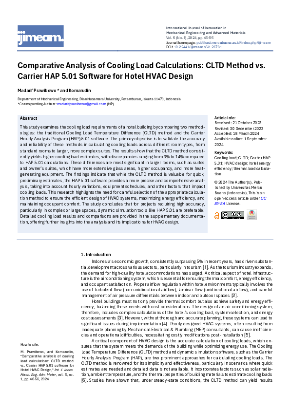 Pdf Comparative Analysis Of Cooling Load Calculations Cltd Method Vs Carrier Hap 5 01