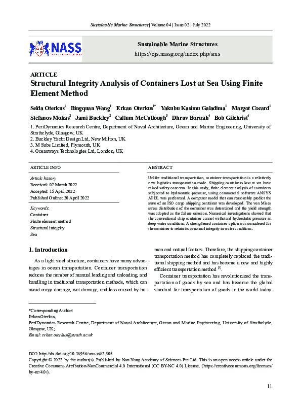 (PDF) Structural Integrity Analysis of Containers Lost at Sea Using ...
