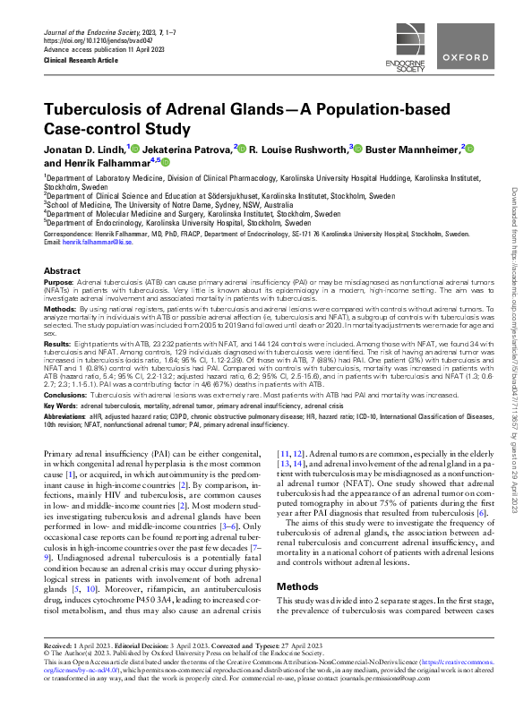 (PDF) Tuberculosis of Adrenal Glands—A Population-based Case-control Study