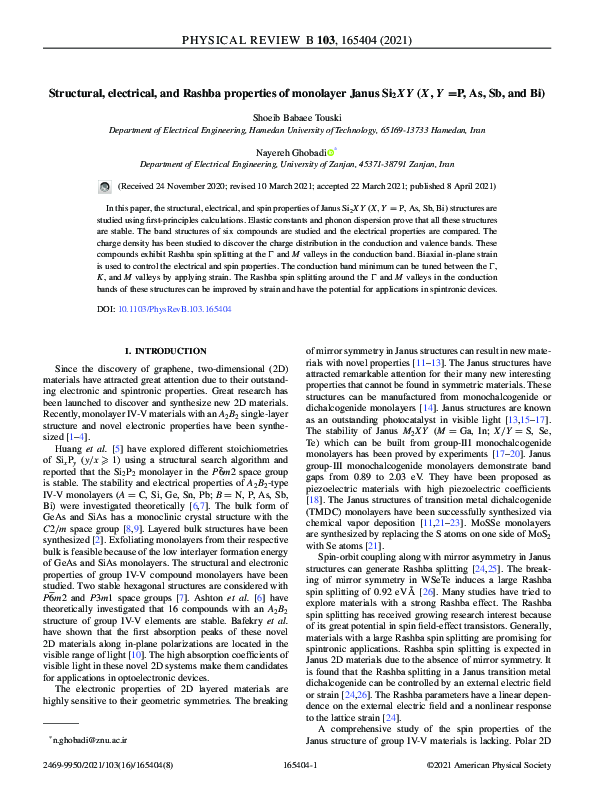 (PDF) Structural, electrical, and Rashba properties of monolayer Janus ...