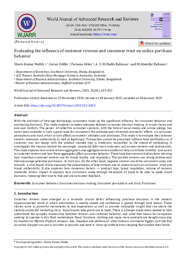 (PDF) Reseach Paper 4 Evaluating the influence of customer reviews and ...