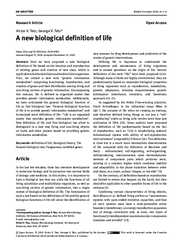 A new biological definition of life