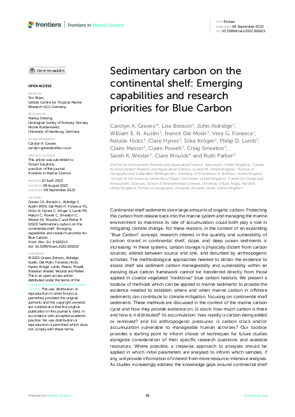 (PDF) Sedimentary carbon on the continental shelf: Emerging ...