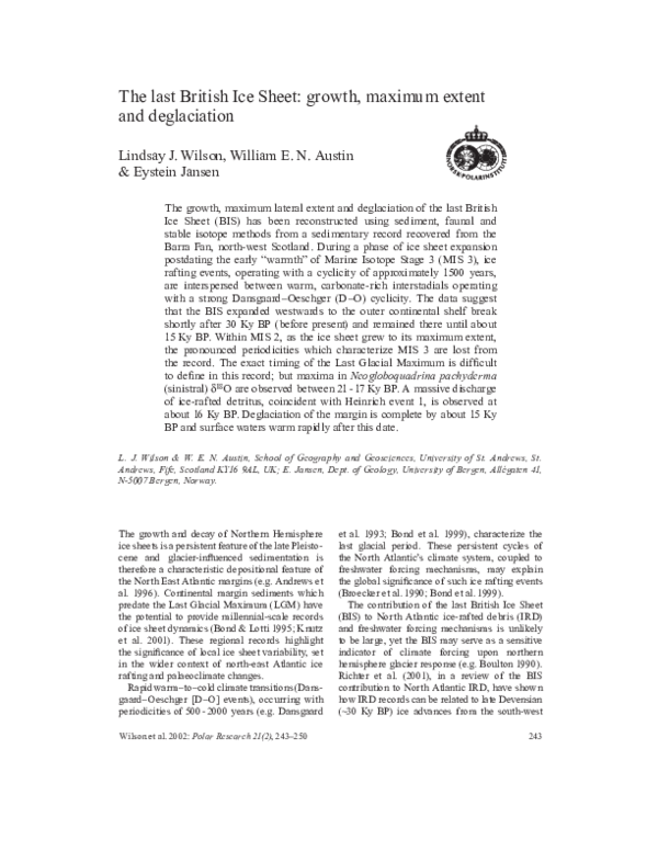 (PDF) The last British Ice Sheet: growth, maximum extent and deglaciation