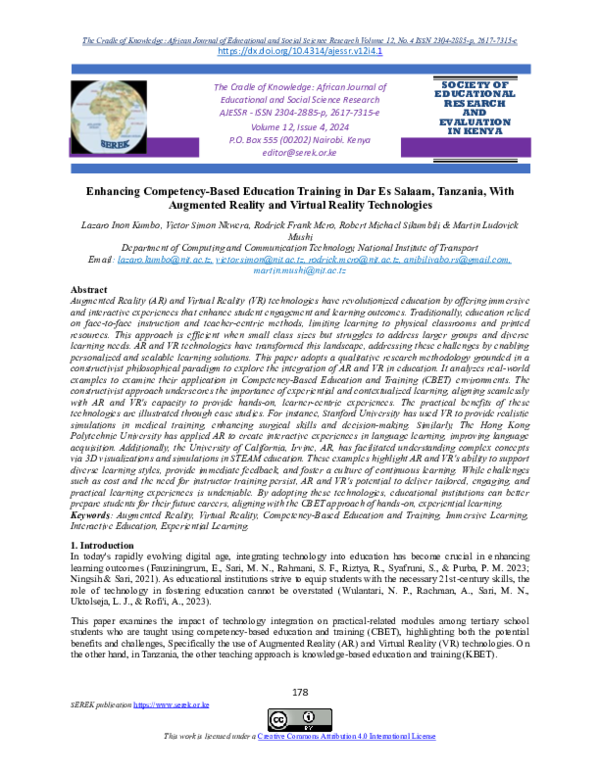 (PDF) Enhancing Competency-Based Education Training in Dar Es Salaam, Tanzania, With Augmented ...