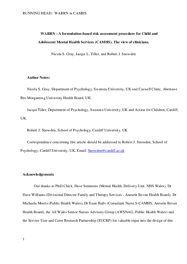(PDF) WARRN – a formulation-based risk assessment procedure for Child ...