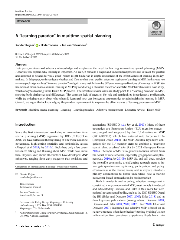 (PDF) A “learning paradox” in maritime spatial planning