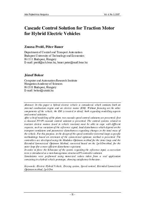 (PDF) A Simple Control Solution for Traction Motor Used in Hybrid Vehicles