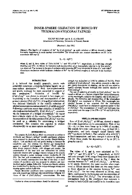 (PDF) Inner-sphere oxidation of iron(II) by tris(malonato)cobaltate(III)