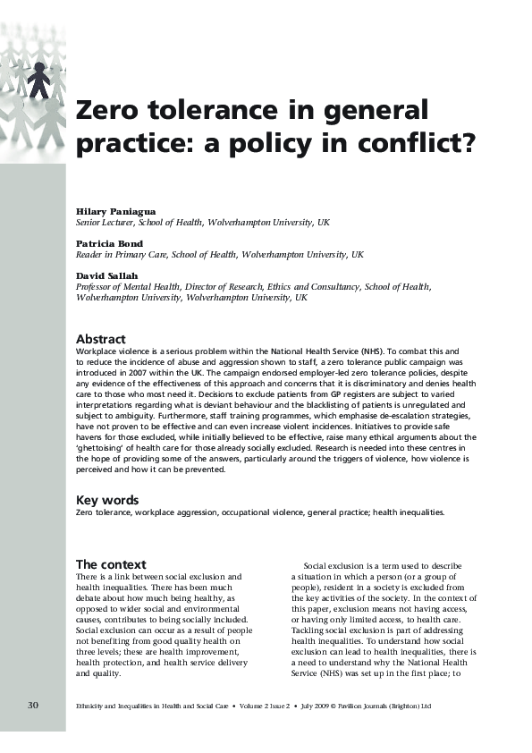 (PDF) Zero tolerance in general practice: a policy in conflict?