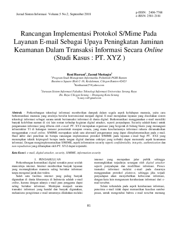 (PDF) Rancangan Implementasi Protokol S/Mime Pada Layanan E-mail Sebagai Upaya Peningkatan ...