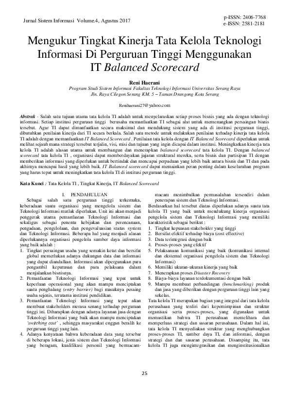 (PDF) Mengukur Tingkat Kinerja Tata Kelola Teknologi Informasi Di Perguruan Tinggi Menggunakan ...