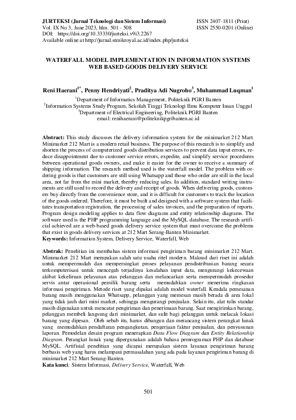 (PDF) Waterfall Model Implementation in Information Systems Web Based Goods Delivery Service