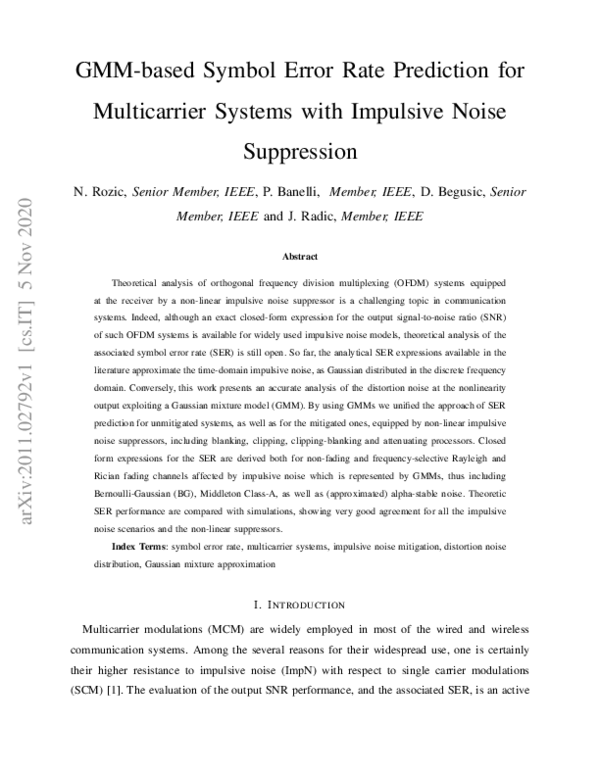 (PDF) GMM-based Symbol Error Rate Prediction for Multicarrier Systems with Impulsive Noise ...