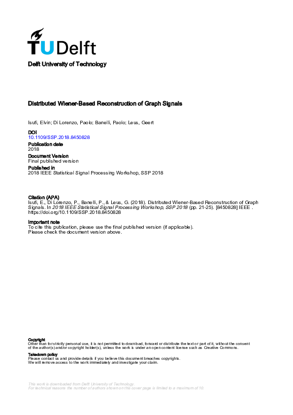 (PDF) Distributed Wiener-Based Reconstruction of Graph Signals