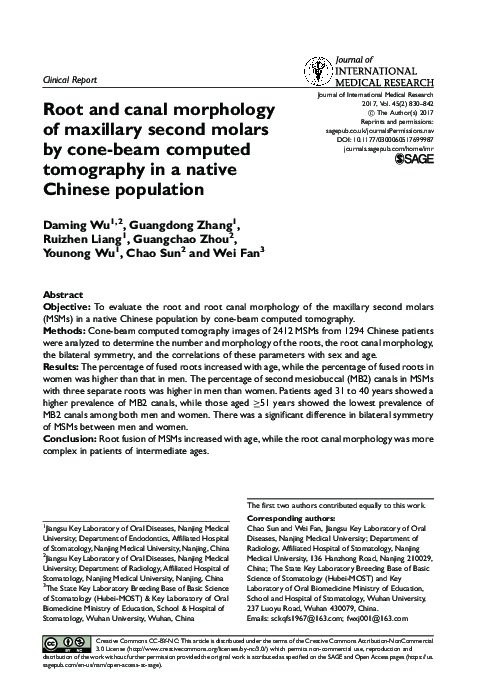(PDF) Root and canal morphology of maxillary second molars by cone-beam ...