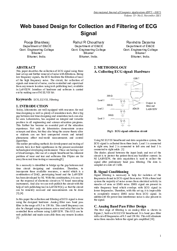 (PDF) Web based Design for Collection and Filtering of ECG Signal