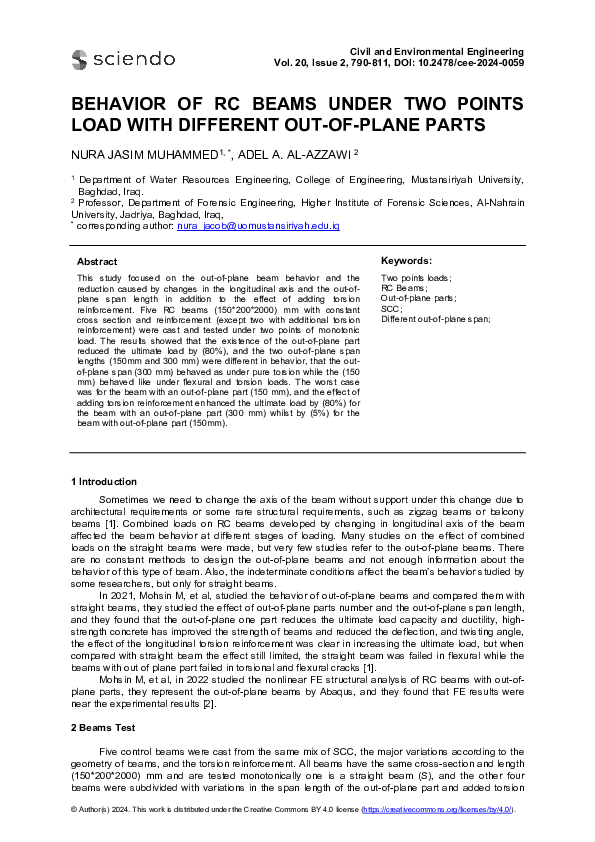 (PDF) BEHAVIOR OF RC BEAMS UNDER TWO POINTS LOAD WITH DIFFERENT OUT-OF ...