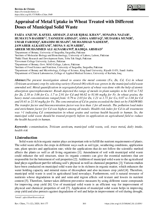 (PDF) Appraisal of Metal Uptake in Wheat Treated with Different Doses ...