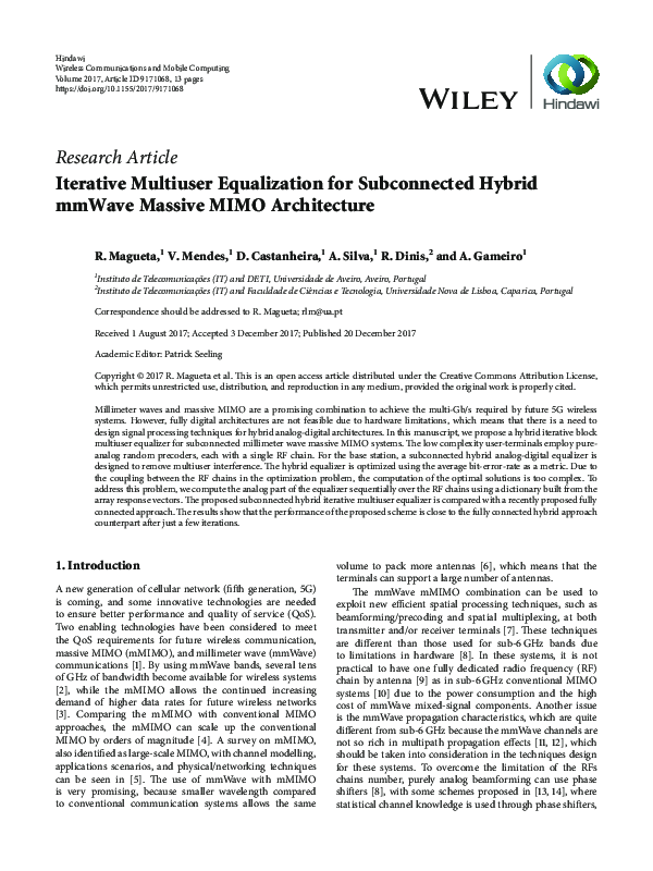 (PDF) Iterative Multiuser Equalization for Subconnected Hybrid mmWave Massive MIMO Architecture