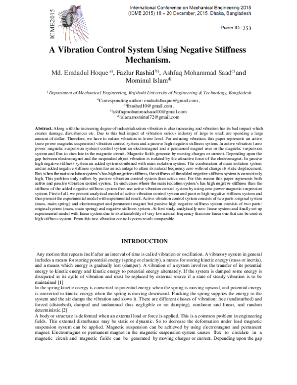 (PDF) A Vibration Control System Using Negative Stiffness Mechanism.
