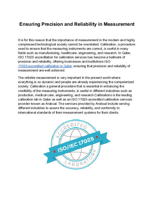 (PDF) ISO 17025 Accredited Calibration in Qatar